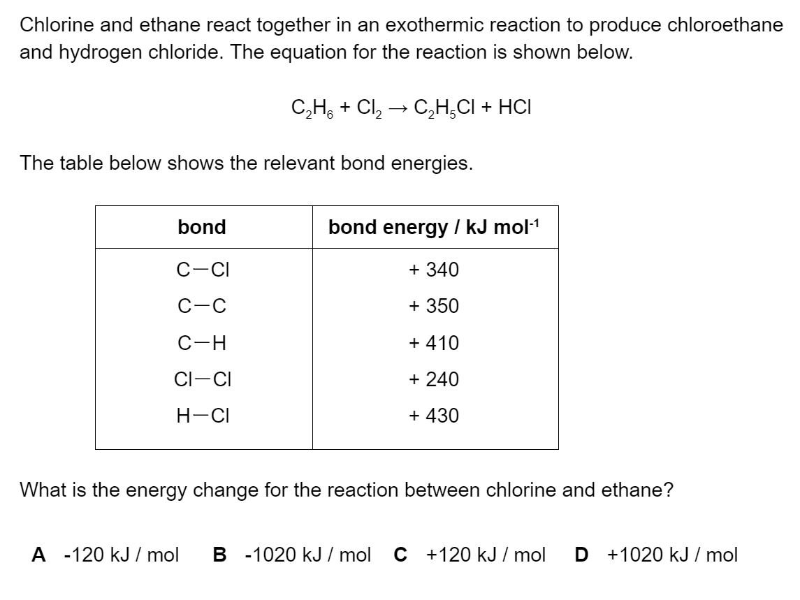 Chemical Energetics Cie Igcse Chemistry Multiple Choice Questions 2022 Hard Save My Exams 